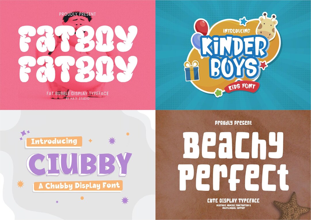 4 Premium Font Display Typeface Fatboy, Kinder Boys, Chubby, Beachy ...