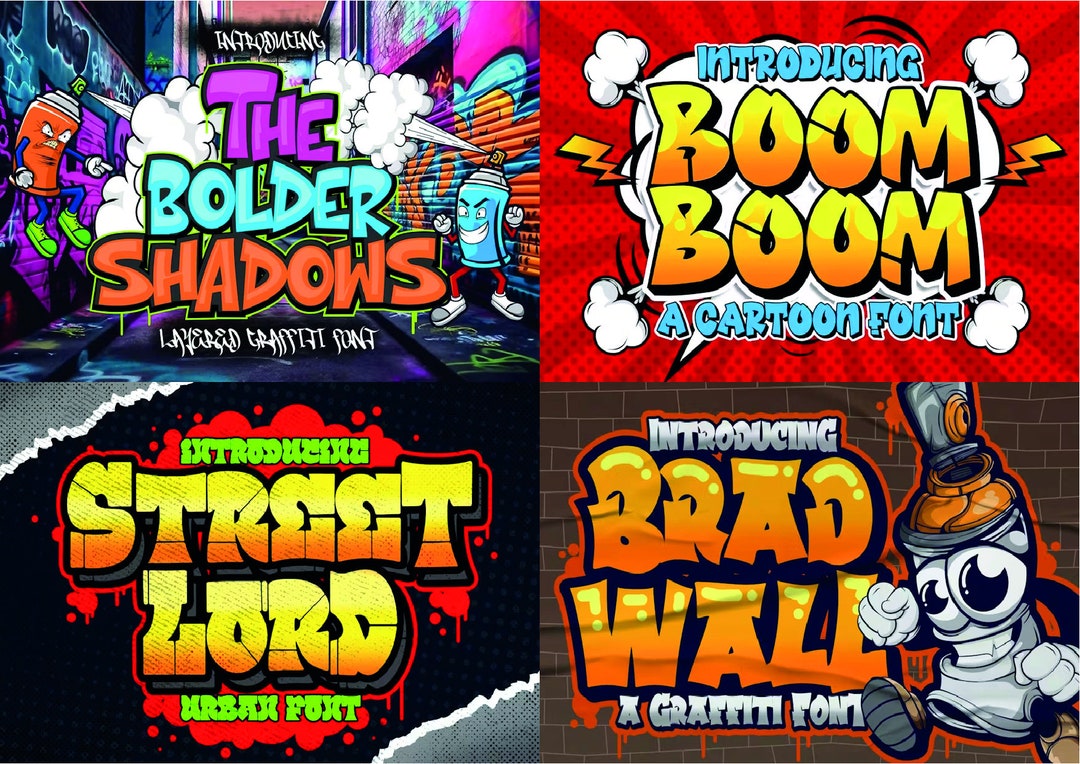4 Premium Layered Graffiti Font Bolder Shadows, Boom Boom, Street Lord, Brad Wall - Etsy