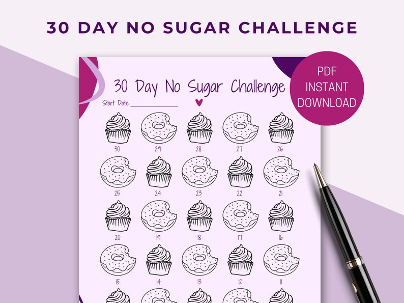 30 Day No Sugar Challenge Tracker Purple - Etsy