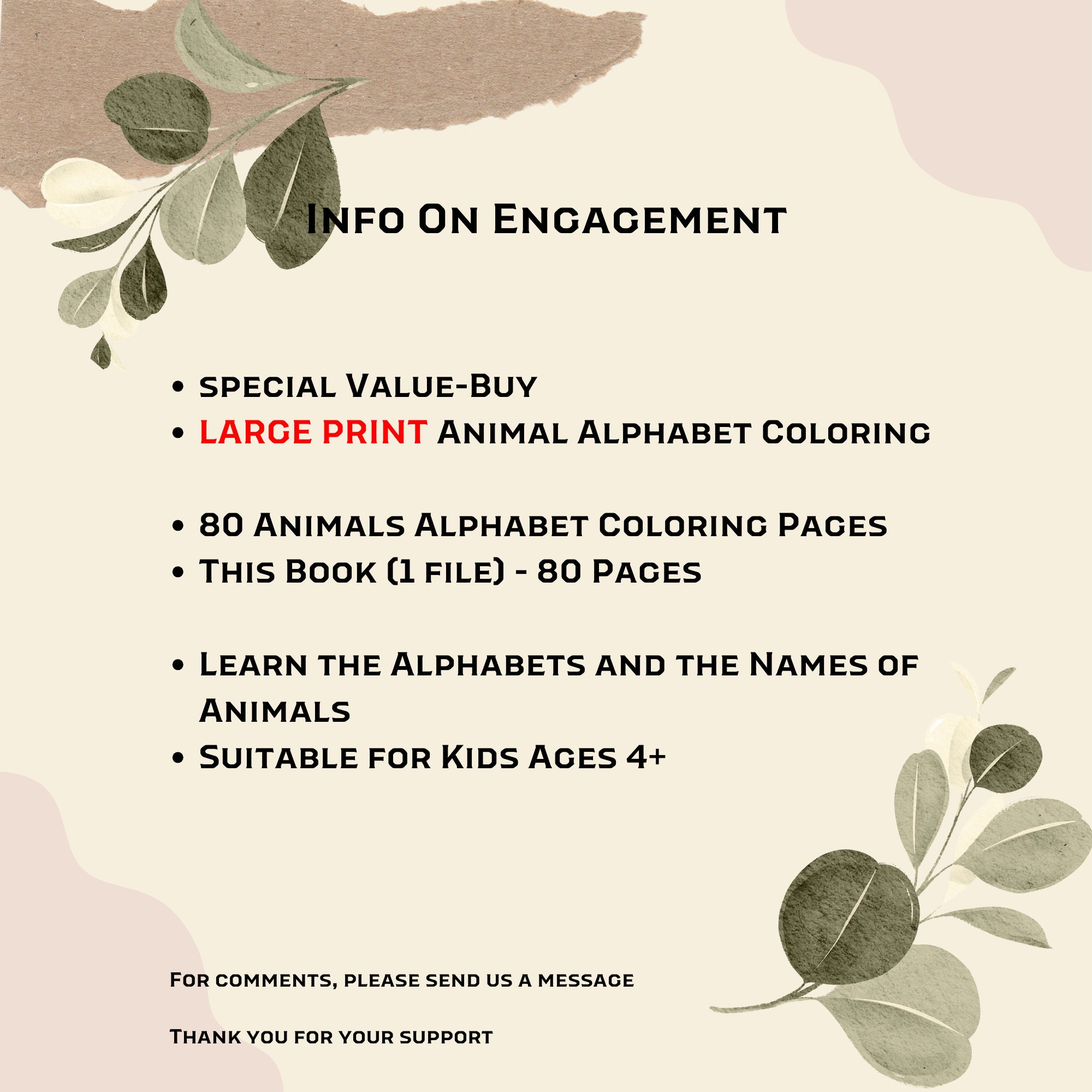 Kids Coloring Book Learn the Alphabet With Cute Animals Large Fun to ...