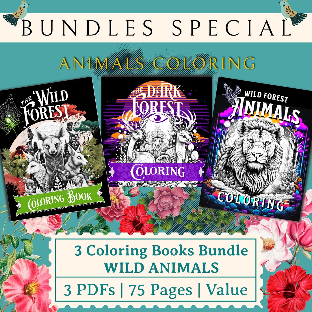 Animals Coloring Pages Bundle 3 Books 75 Pages Gifts for Moms, Dads ...