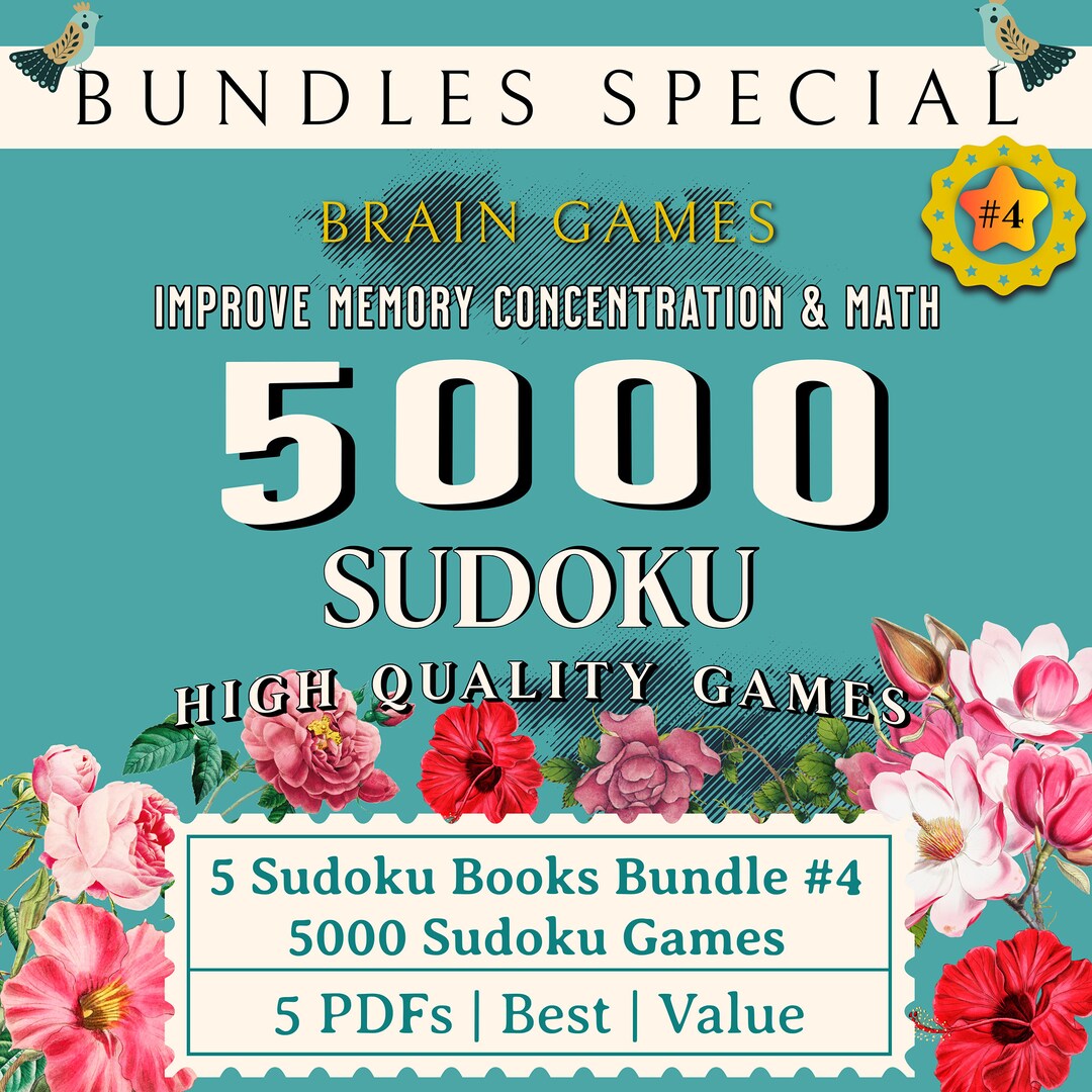 5000 Sudoku Puzzles for Adults Bundle Brain Teasers Games Challenge ...