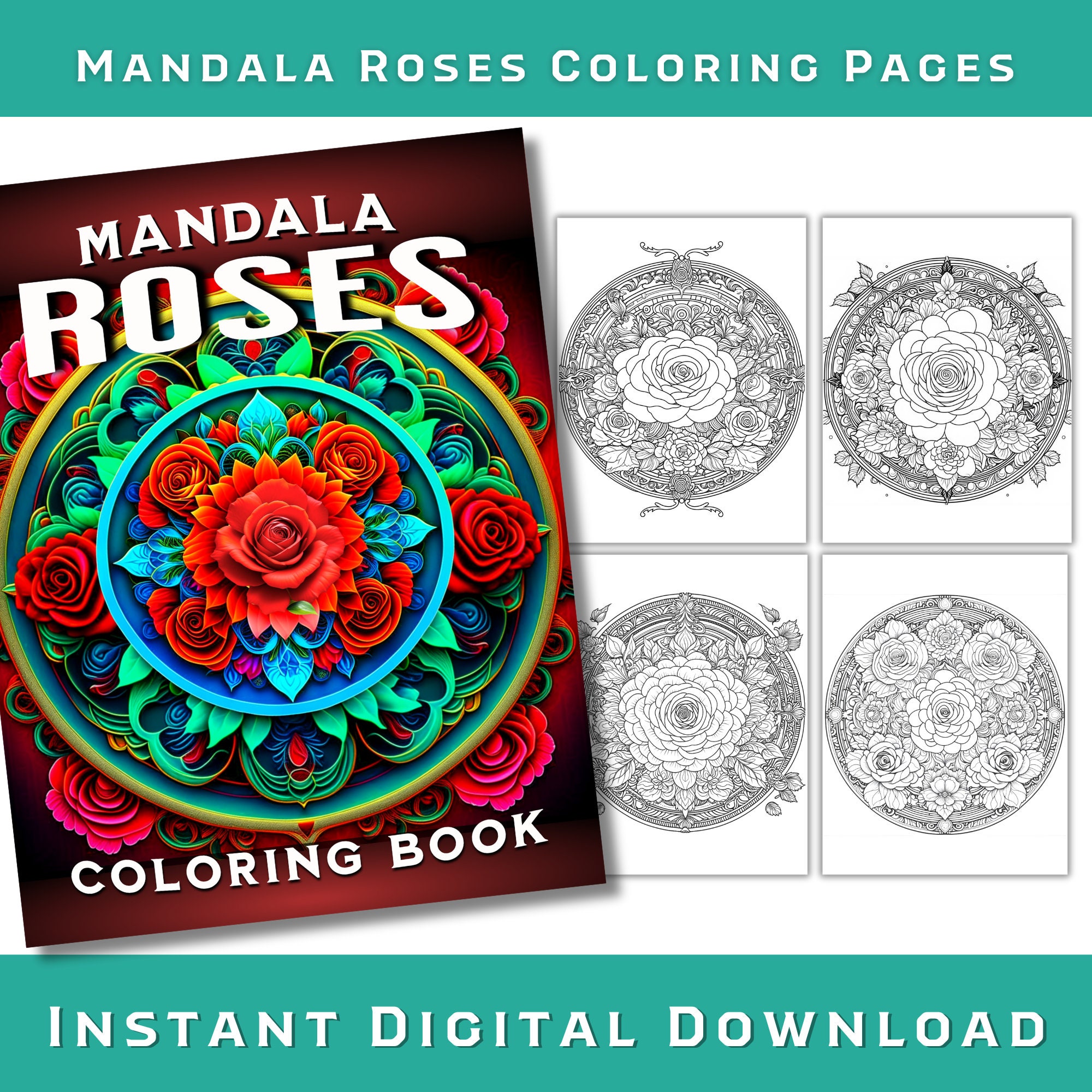 Mandala Roses Floral Plate Display Coloring Pages Beautiful Flowers ...