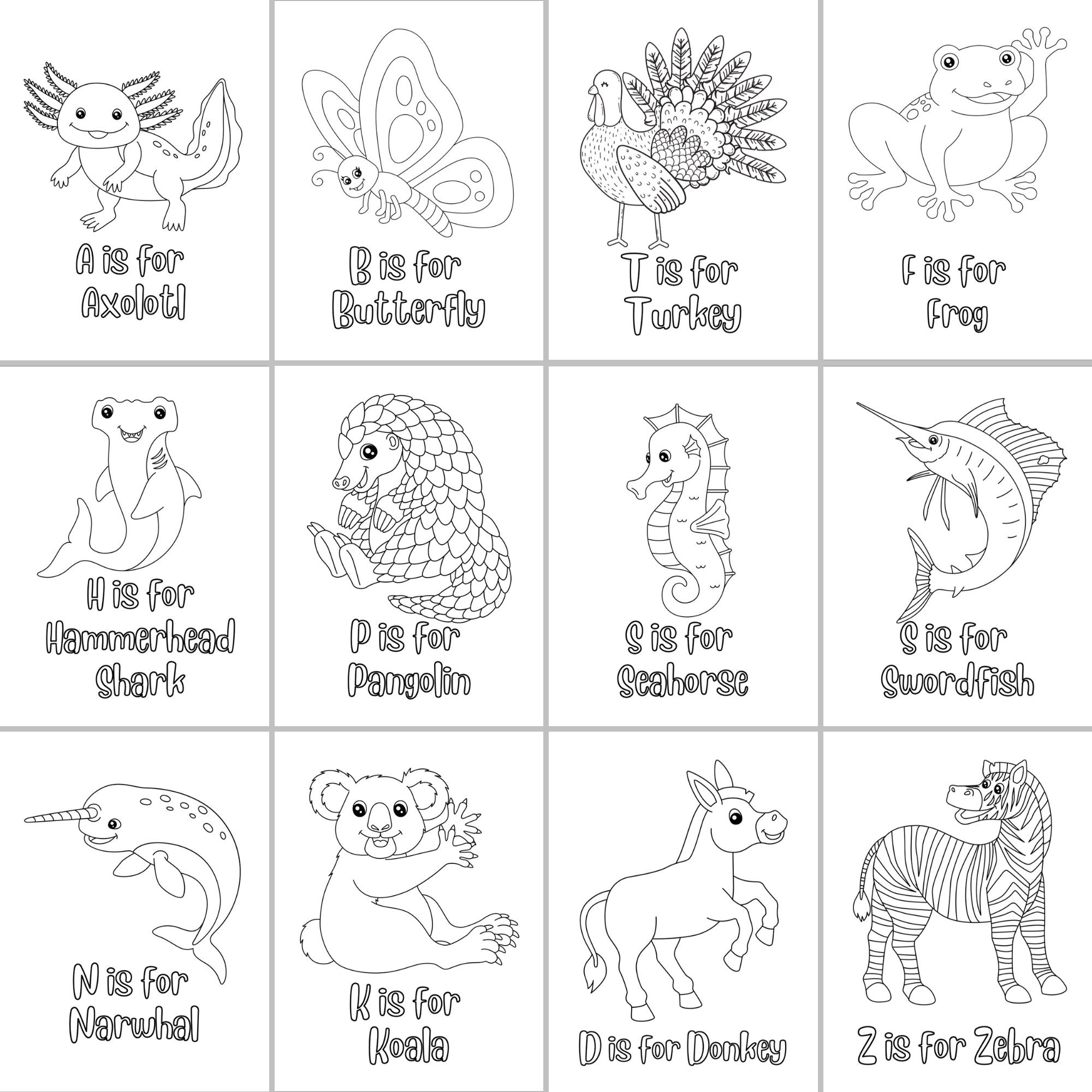 Kids Coloring Book Learn the Alphabet With Cute Animals Large Fun to ...