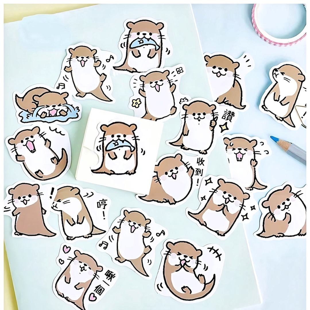 Otter Cartoon Stickers, Japanese Otter, Set 45 Pcs- Die Cut Stickers ...
