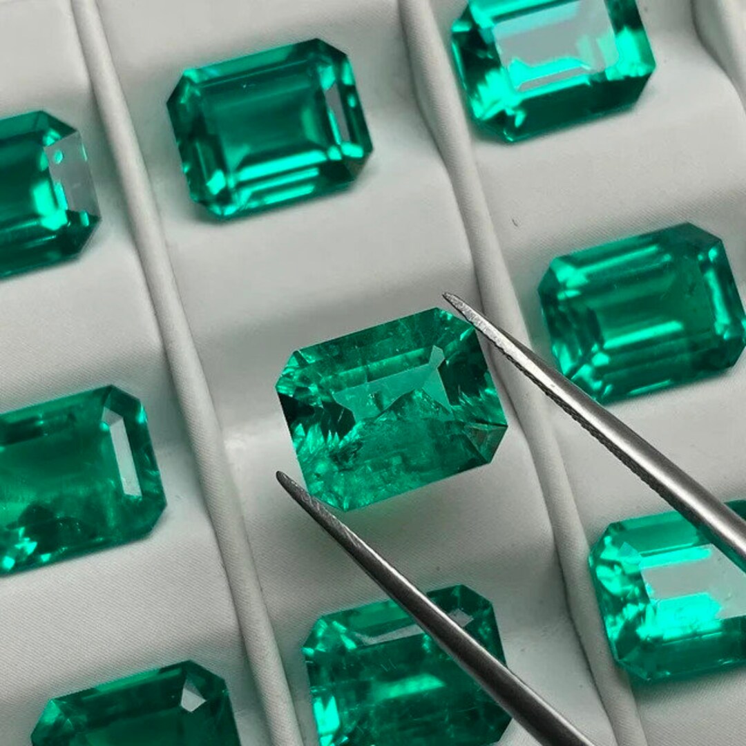 Loose Certified Columbian Emerald Cut Lab Grown Emerald Inclusion ...