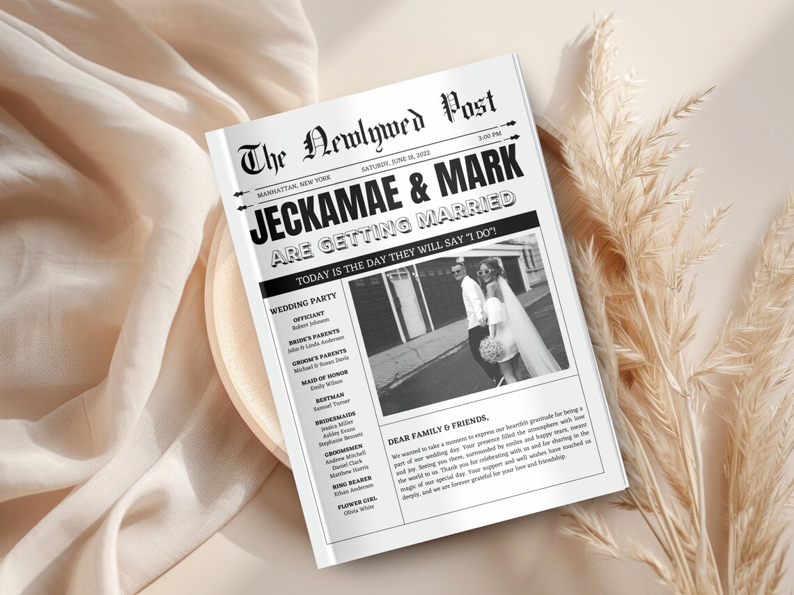Newspaper Wedding Program Template, Editable Wedding Newspaper Program ...