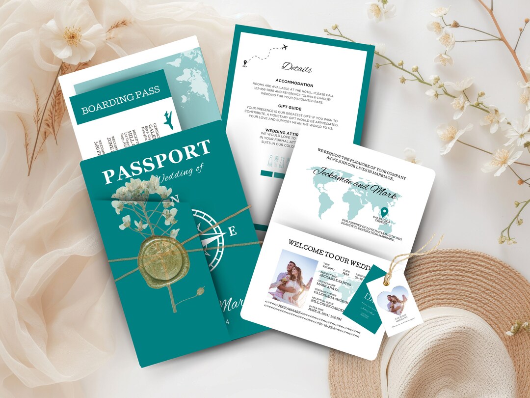 Teal Passport Wedding Invitation: Destination Wedding Boarding Pass ...