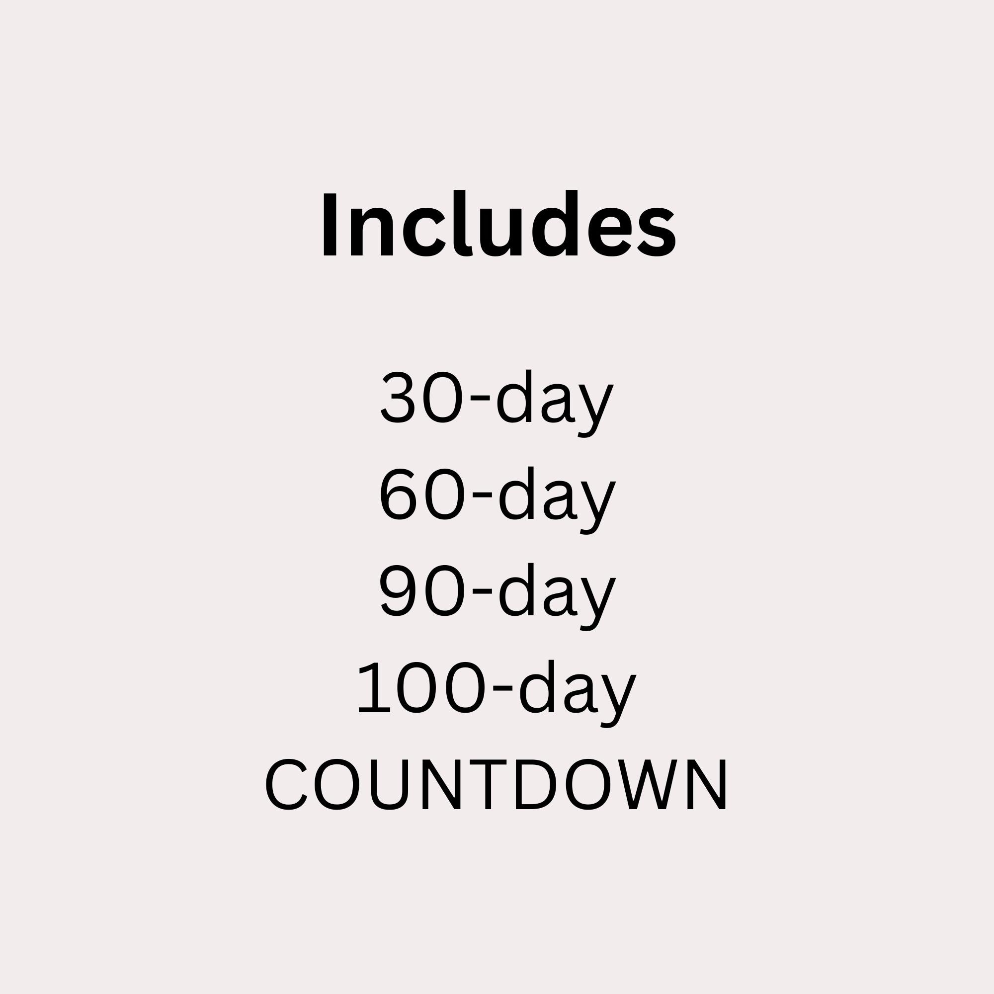 Wedding Countdown Tracker Printable: 30, 60, 90, 100 Day (PDF) - Etsy