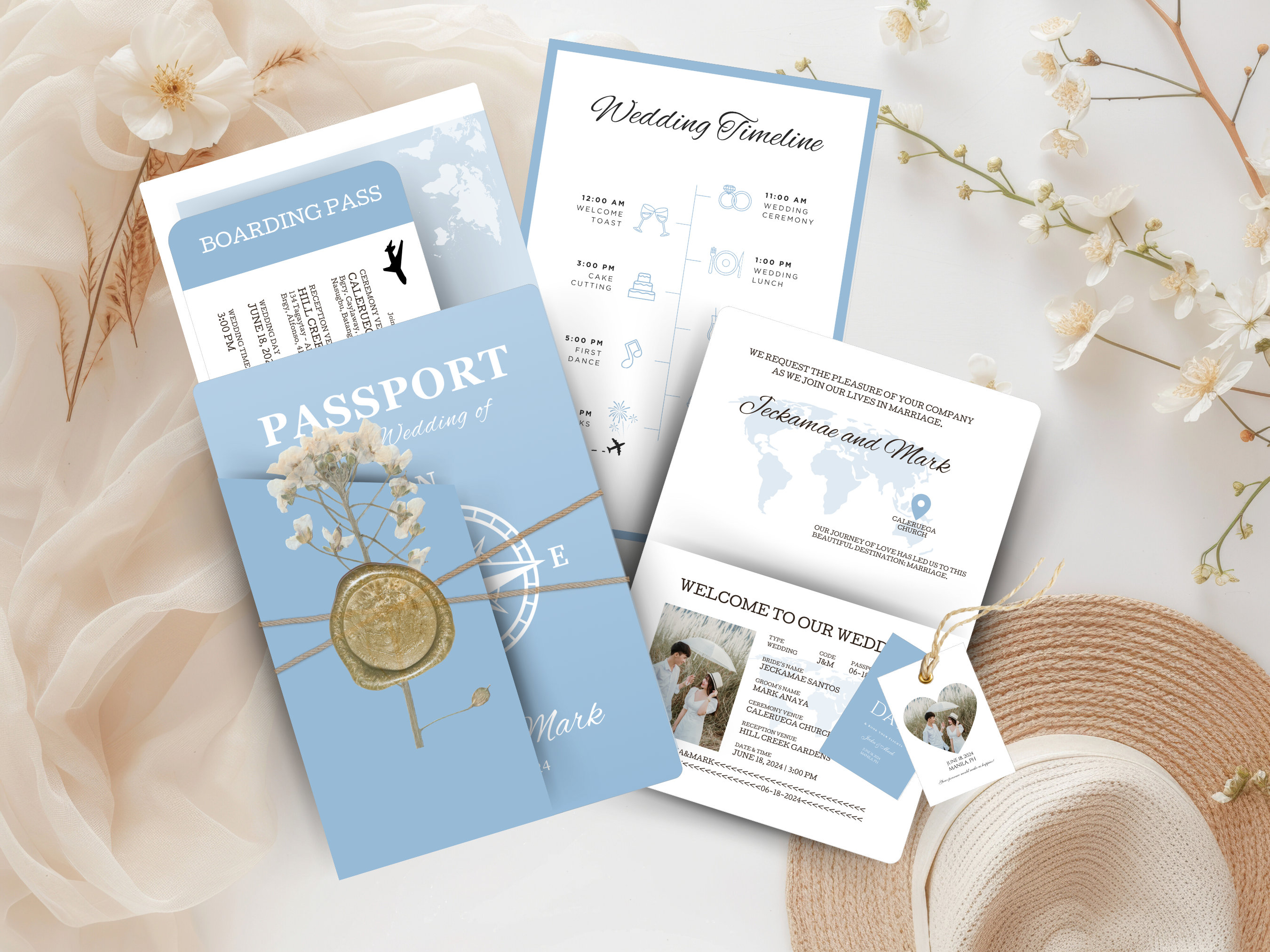 Dusty Blue Passport Wedding Invitation Template: Boarding Pass (digital Download) - Etsy