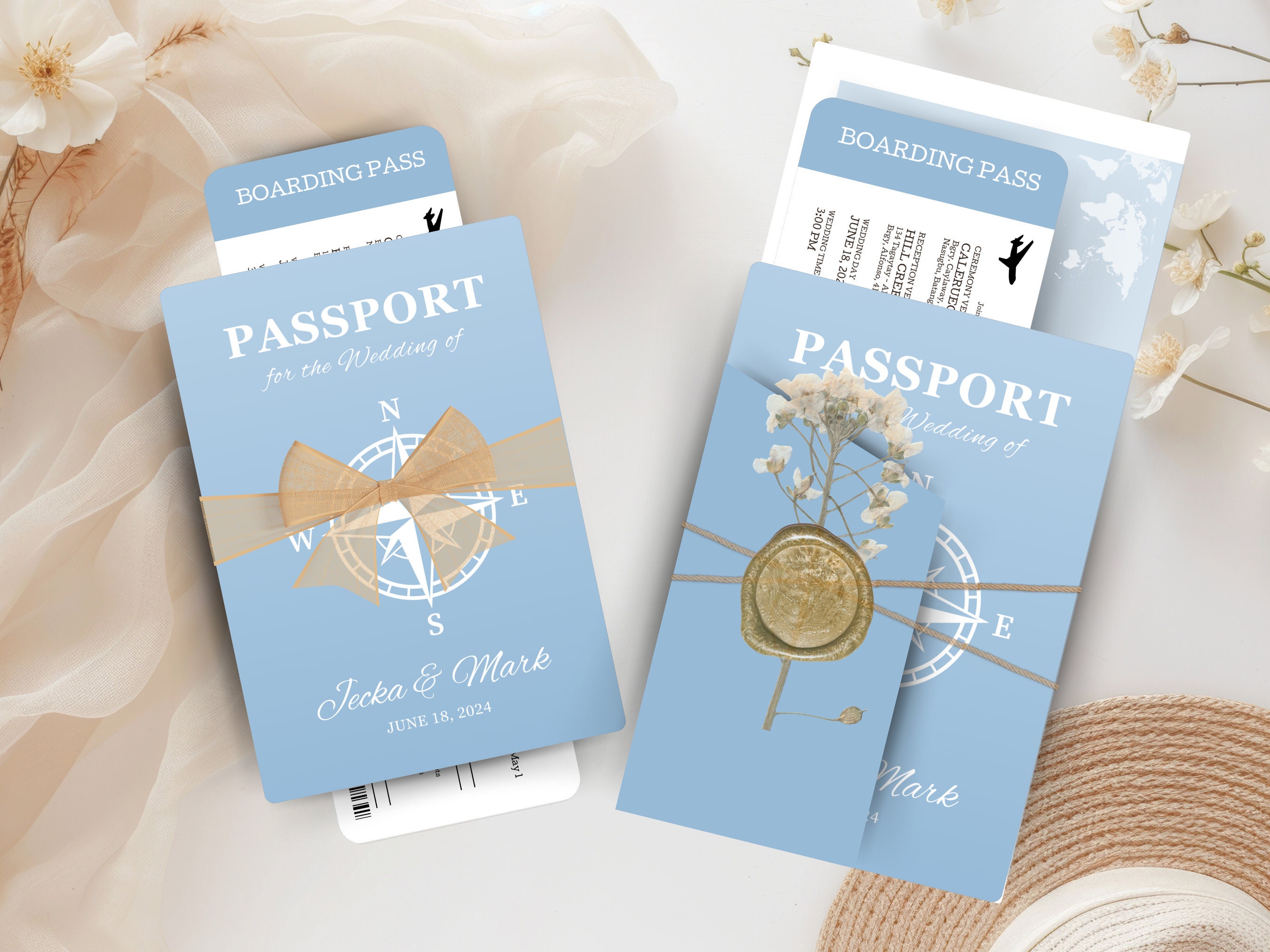 Passport Wedding Invitation, Destination Wedding DUSTY BLUE Boarding ...