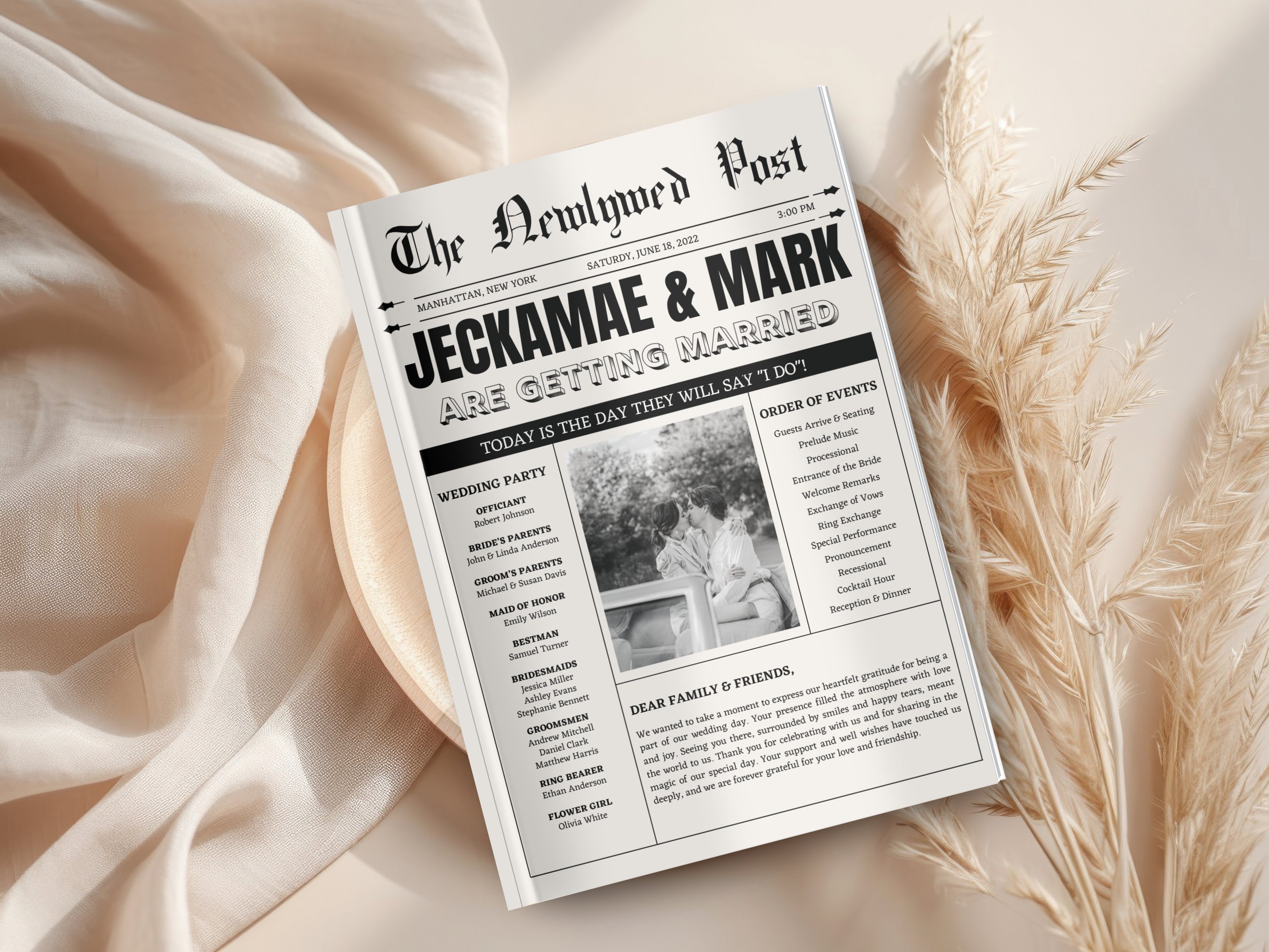 Canva Wedding Newspaper Template, Editable Newspaper Wedding Program ...