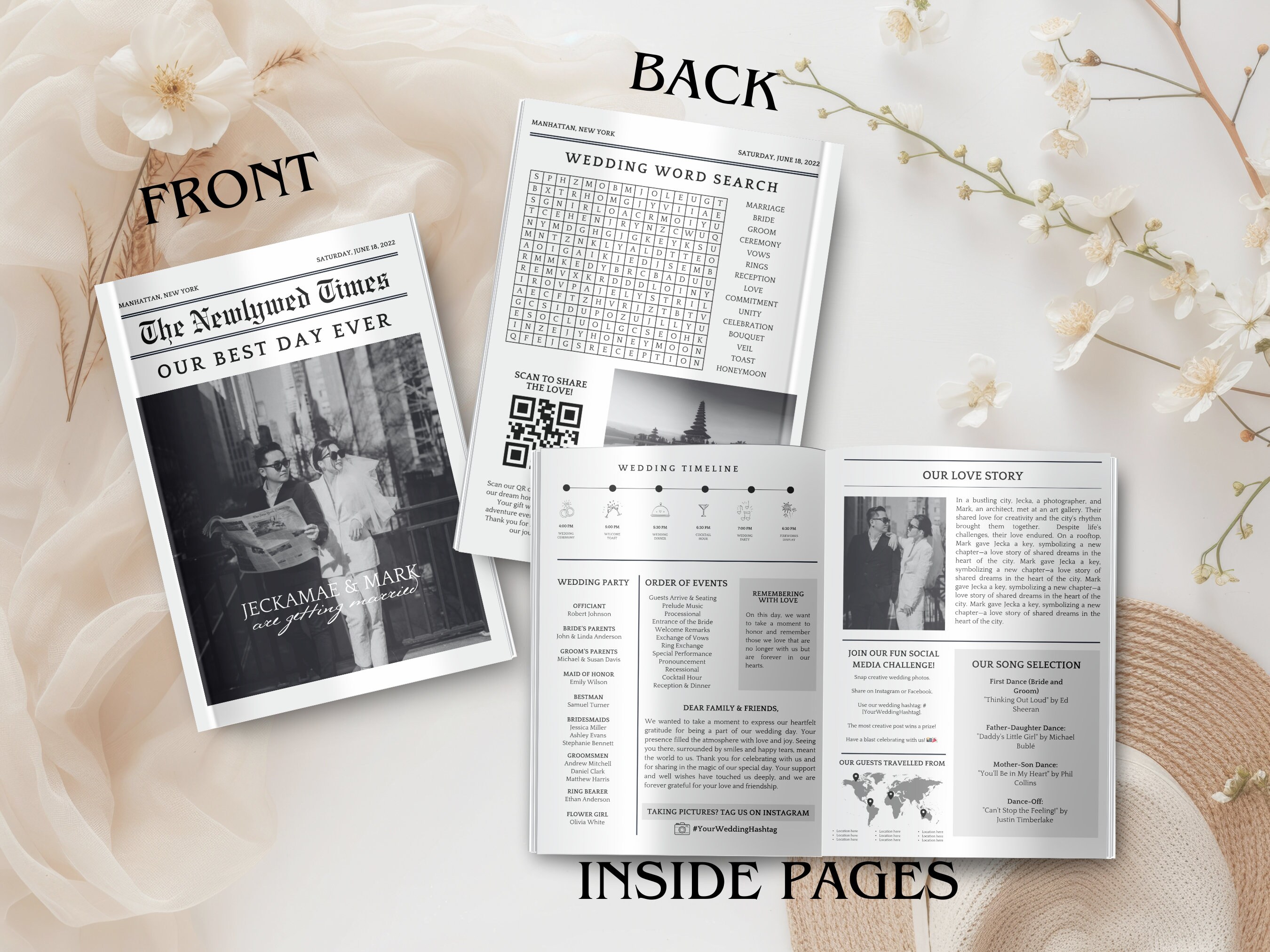 Newspaper Wedding Program Template, Editable Wedding Newspaper Program ...