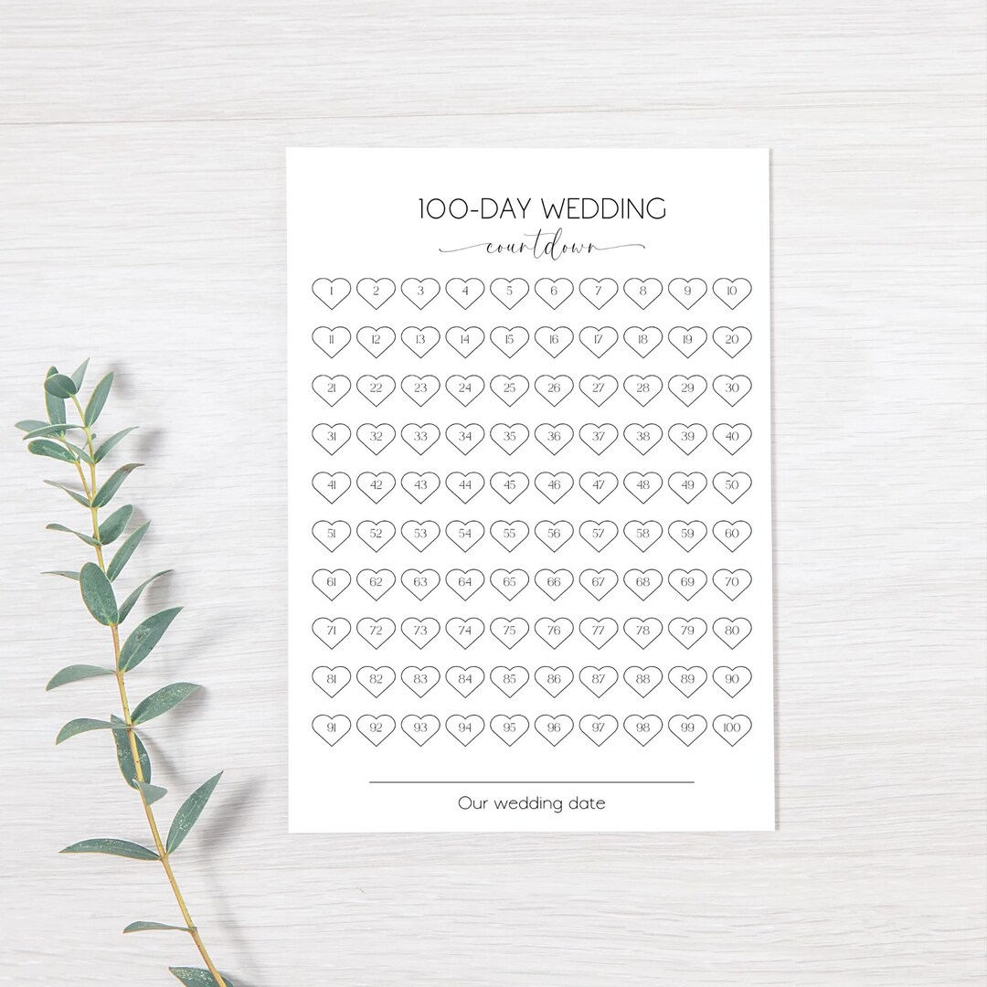 Wedding Countdown Tracker Printable: 30, 60, 90, 100 Day (PDF) - Etsy
