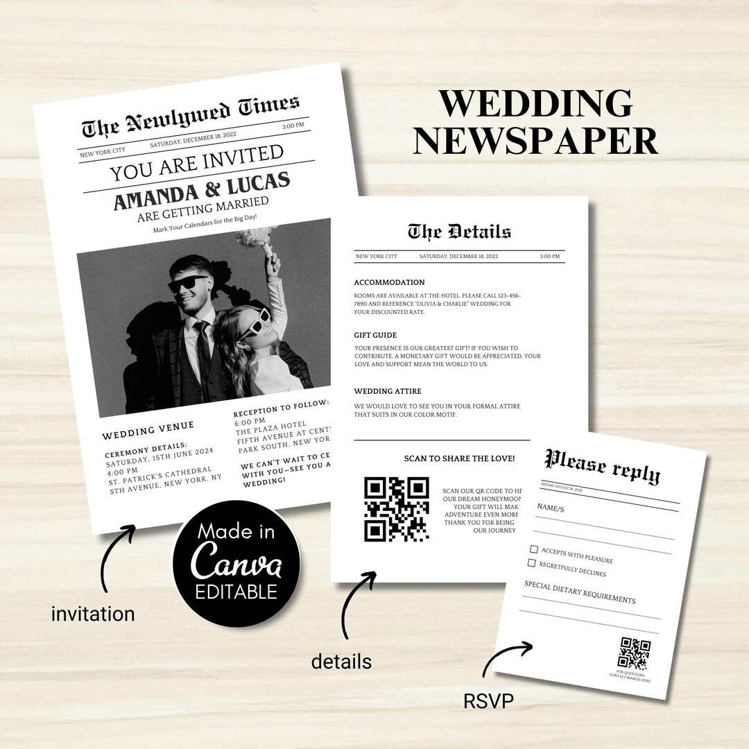 Wedding Program Newspaper, Save the Dates, Wedding Newspaper Template ...