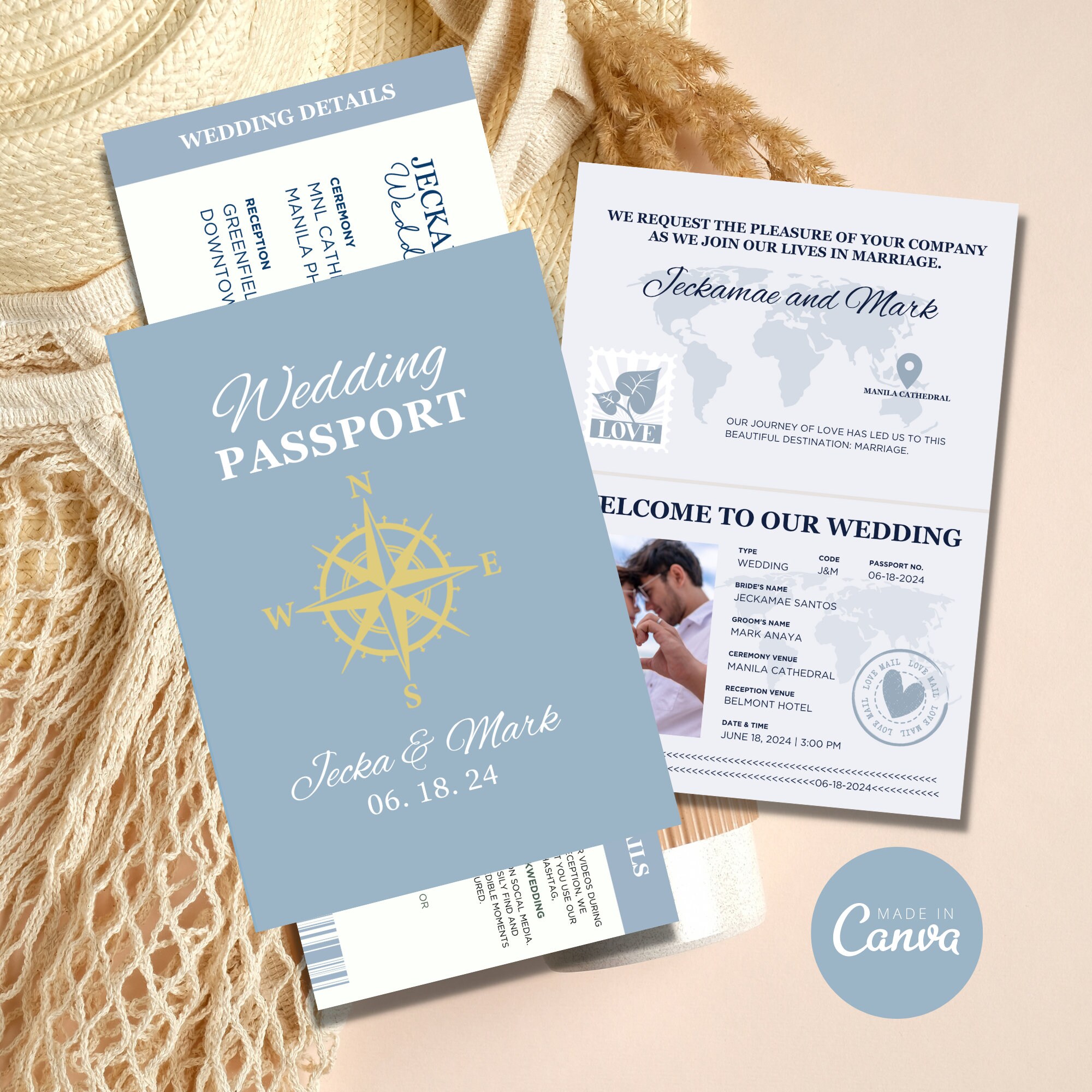 Passport Wedding Invitation Destination Wedding DUSTY BLUE - Etsy