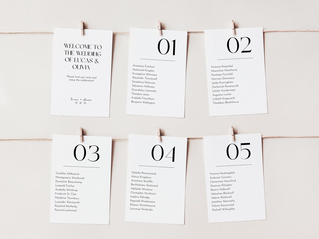 Seating Chart Template for Wedding, Modern Minimalist Wedding Seating ...