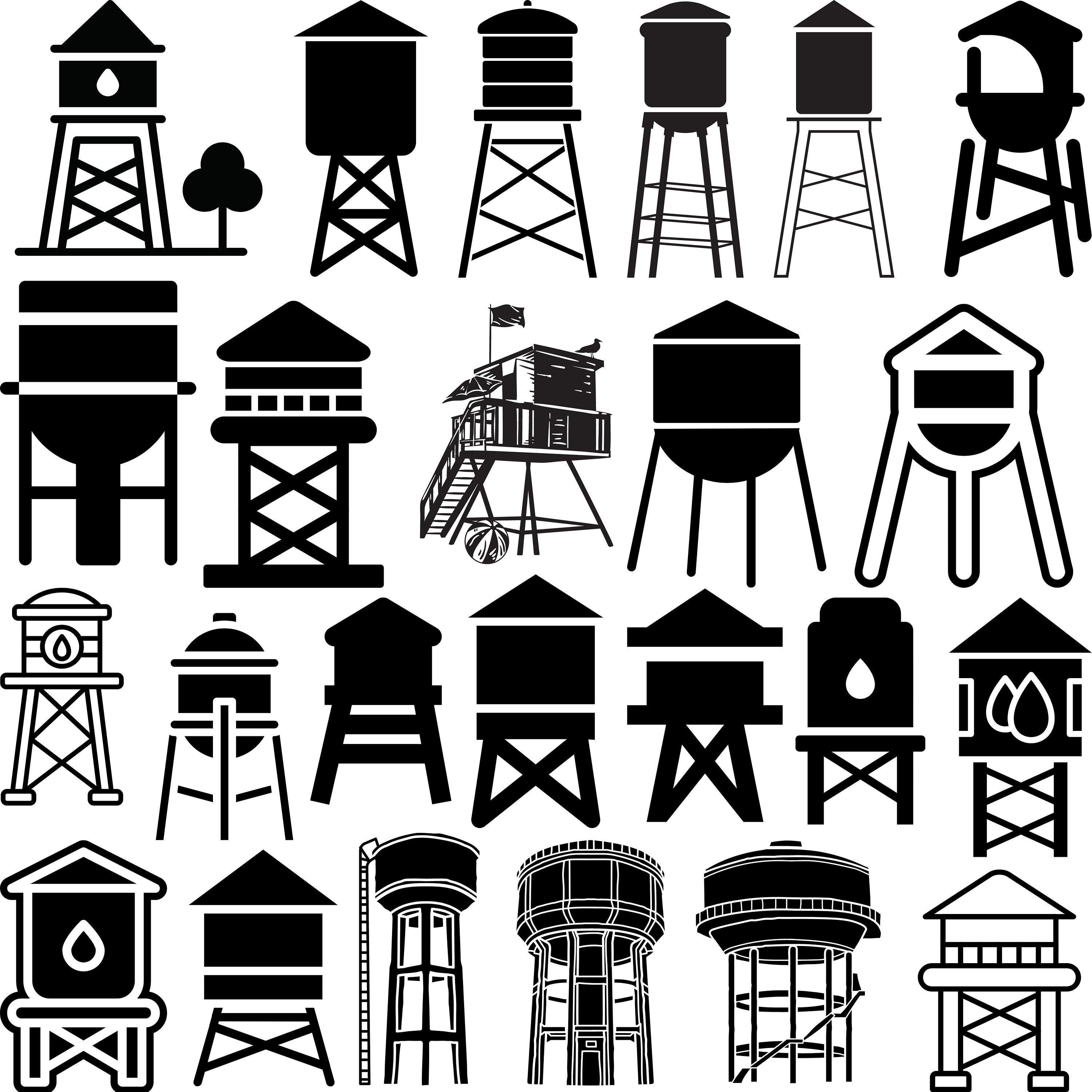 Water Tower Silhouette Vector