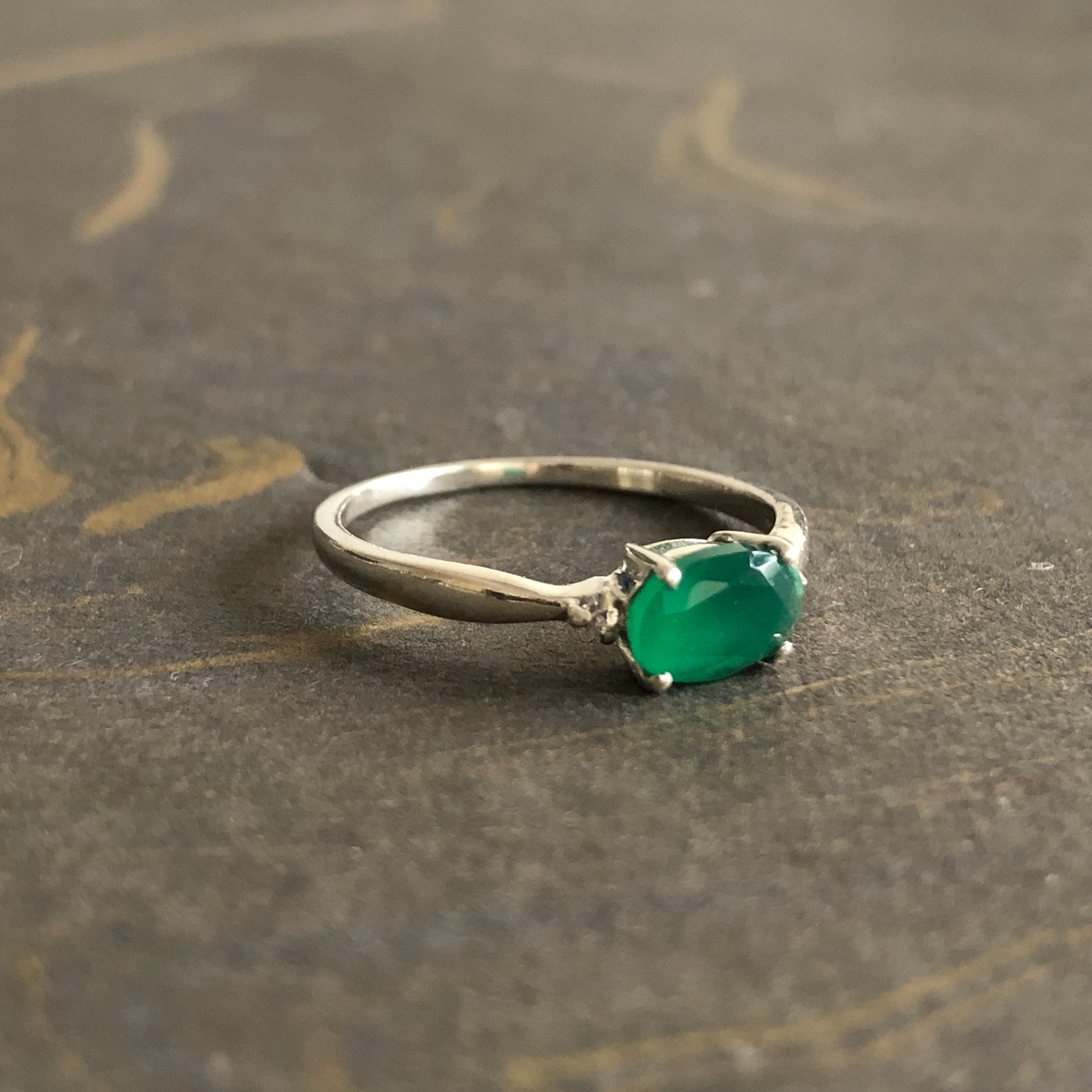 Dainty Emerald Ring Sterling Silver Ring Natural Gemstone Ring Bague En ...