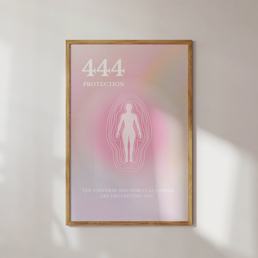 Angel Number 444 Aura Energy Poster Pink Love Energy Wall Art Modern Gift for Her Vibrational ...