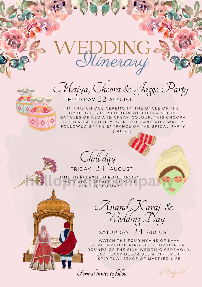 Indian Personalised Wedding Itinerary Program, Wedding Overview ...