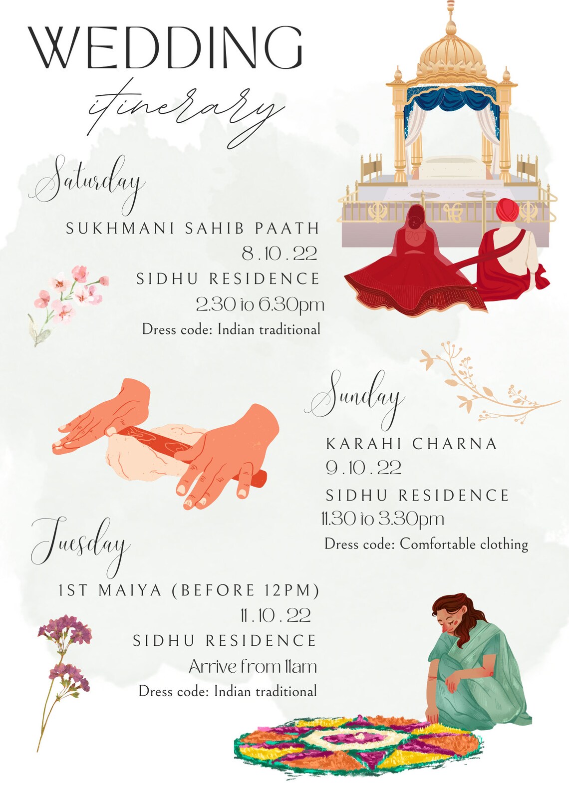 Indian Personalised Wedding Itinerary Program, Wedding Overview ...