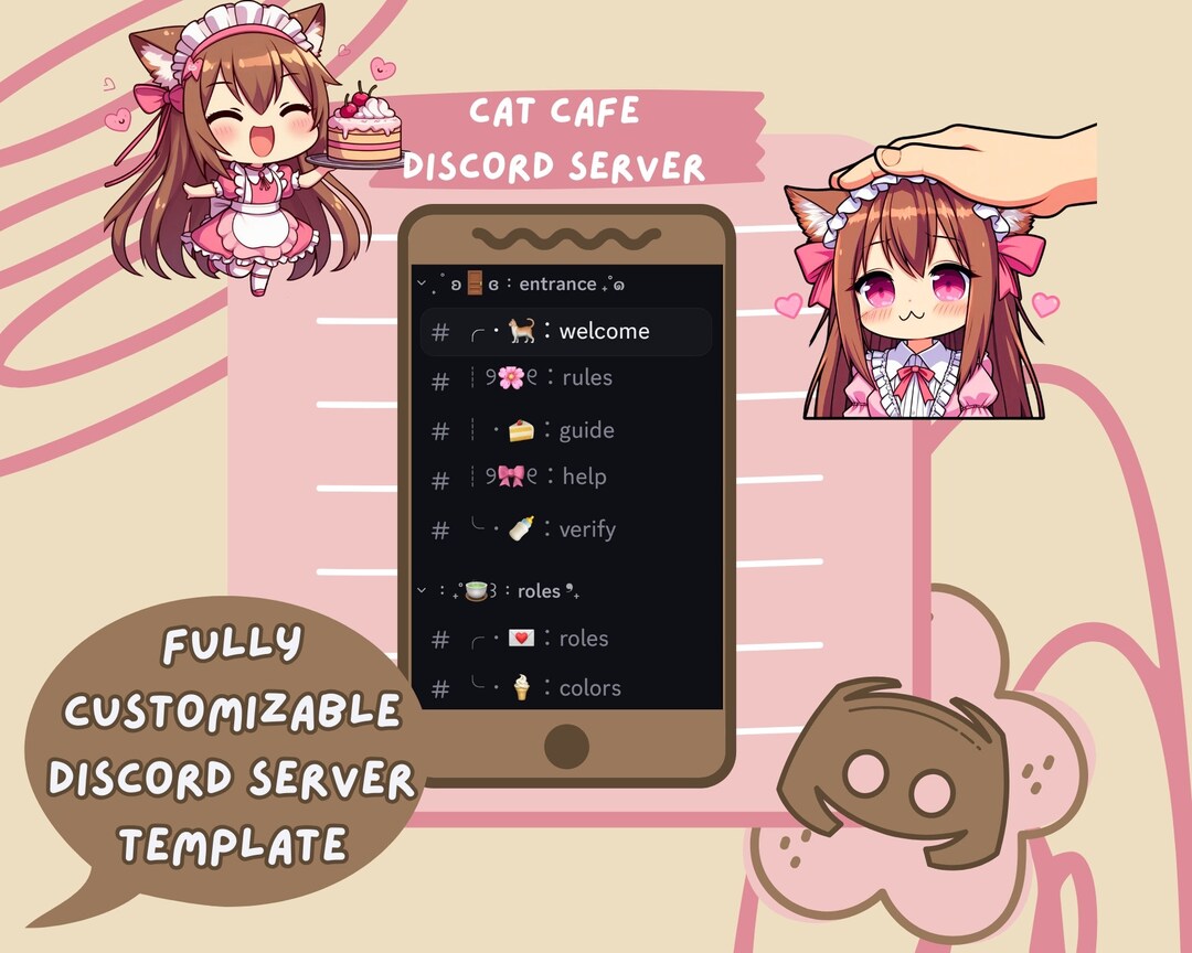 Cat Cafe Themed Discord Server | Aesthetic Discord Server Template ...