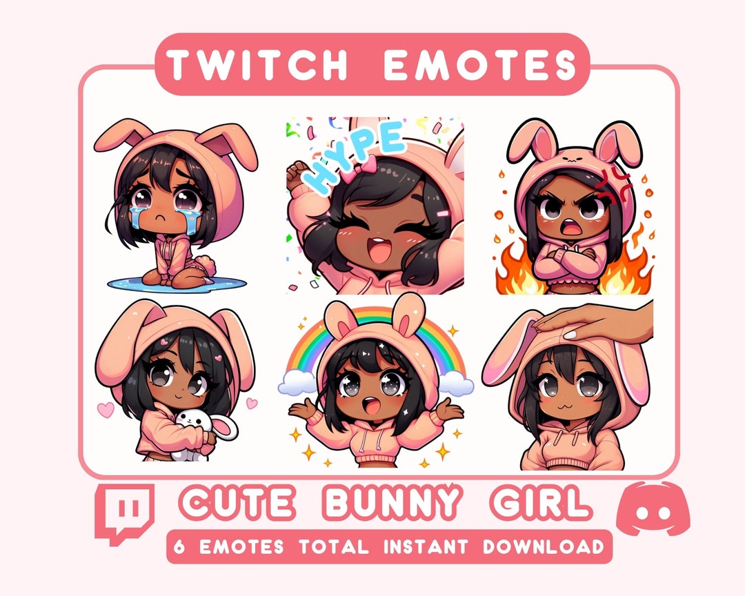 Black Girl Twitch Emotes Pack | Kawaii Bunny Girl | Custom Made Emotes ...