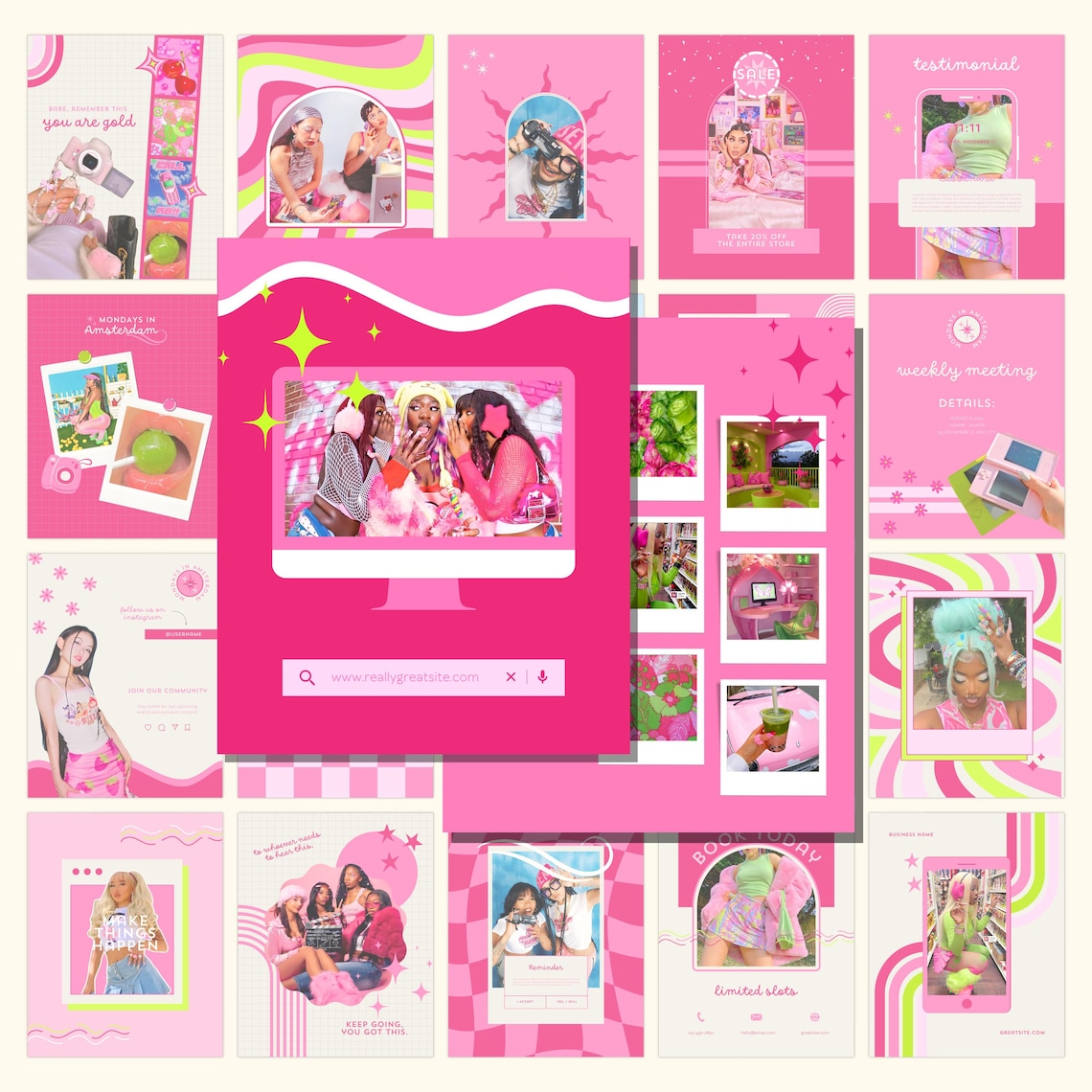 Y2K Instagram Post Templates: Pink Girly Designs (canva Editable ...