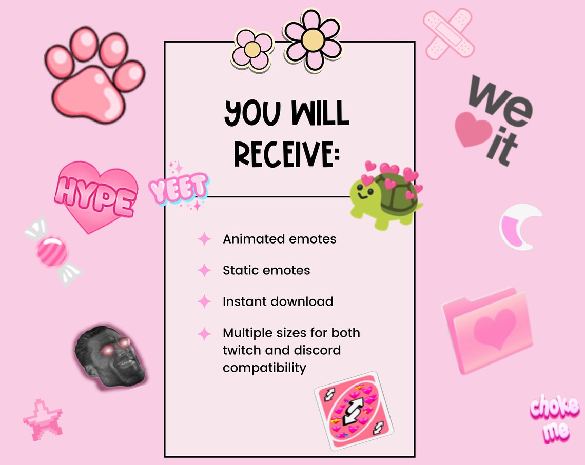 250 Kawaii Pink Emotes for Twitch Streamer Pink Aesthetic Emotes for ...