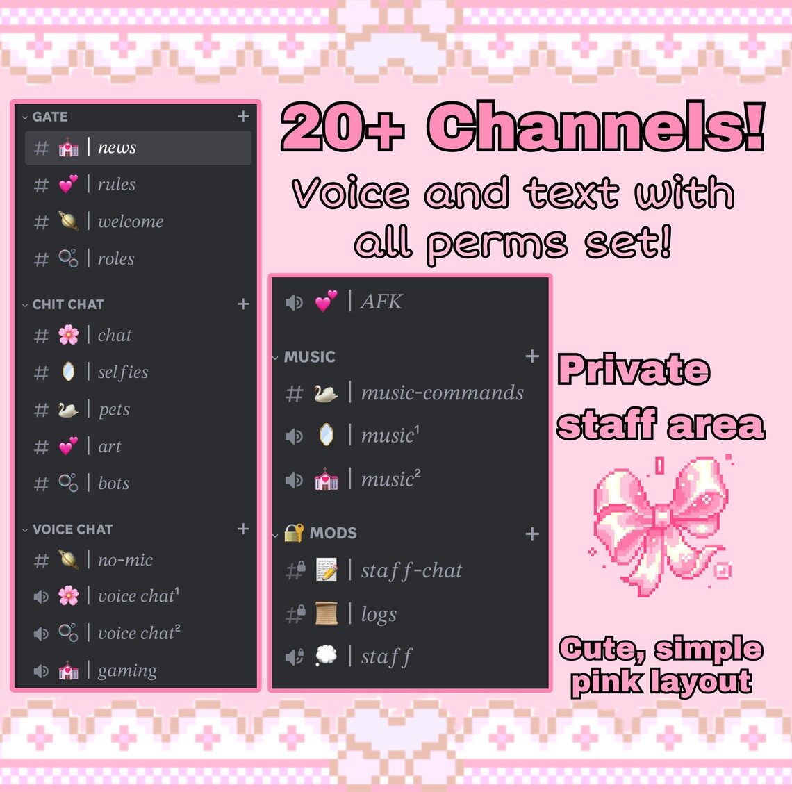Kawaii Pink Discord Server Template for Twitch Streamer (instant ...