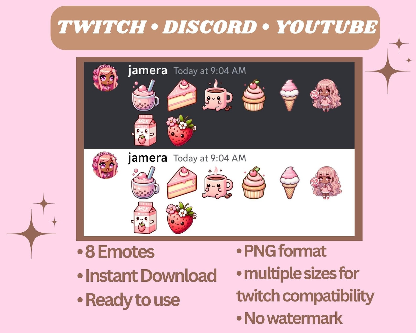 Pink Pastry Emotes Badge Pack for Twitch | Custom Made Emotes for ...
