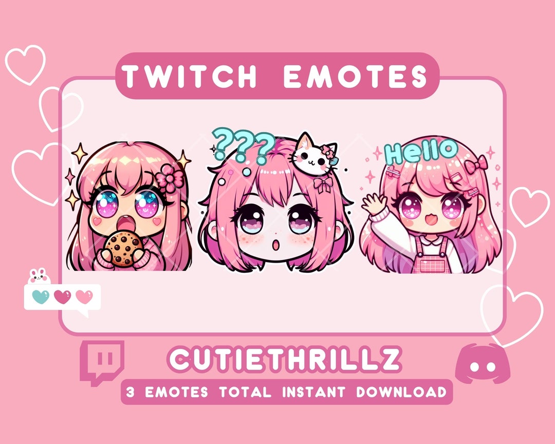 Cute Anime Girl Emotes for Twitch and Discord Girl With Pink Hair ...