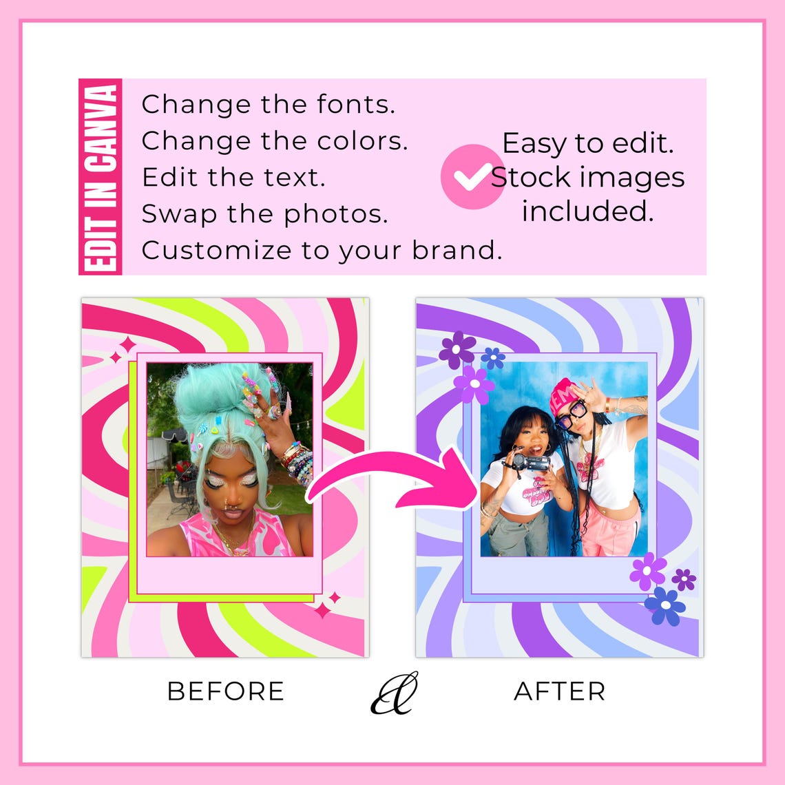 Y2K Instagram Post Templates: Pink Girly Designs (canva Editable ...
