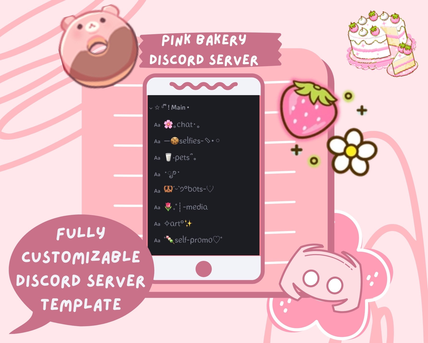 Kawaii Pink Bakery Discord Server Template With 100 Emotes | Custom ...