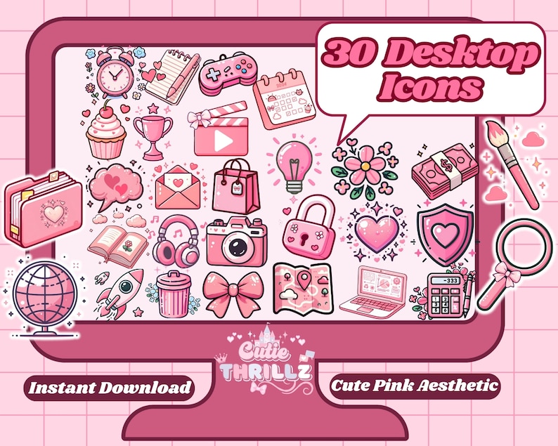 Pink Aesthetic Desktop Icons for Windows and Mac | Kawaii Desktop ...