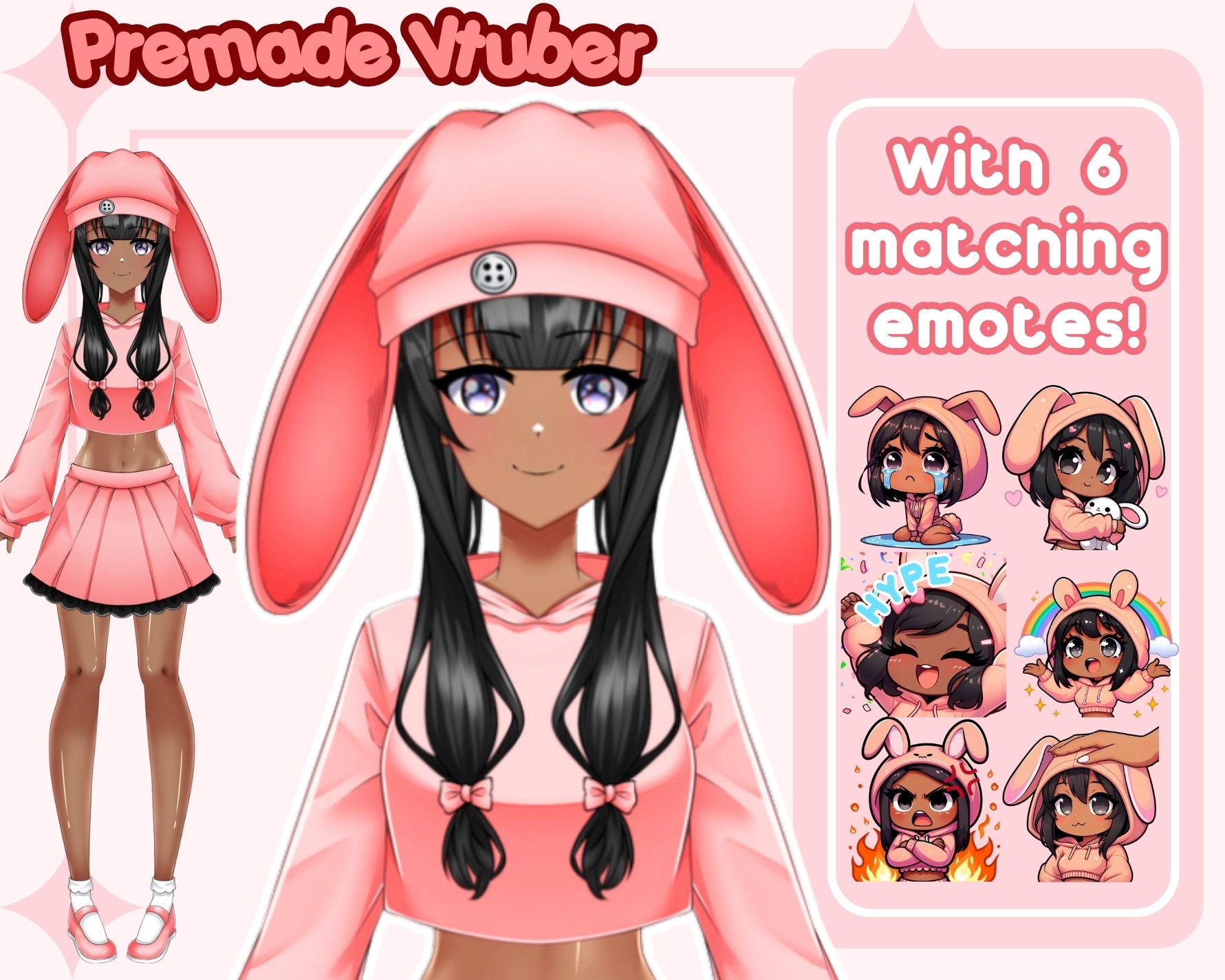 Live2d Vtuber Model for Twitch With 6 Emotes ready to Use Cute Premade ...