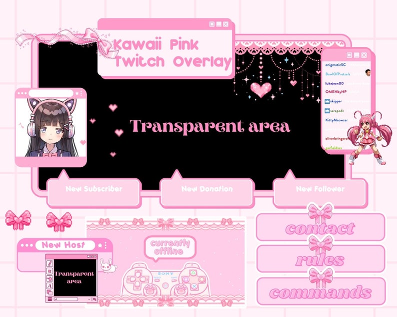 Kawaii Pink Twitch Overlay for Gamer Girl Gaming Twitch Overlay Kit ...