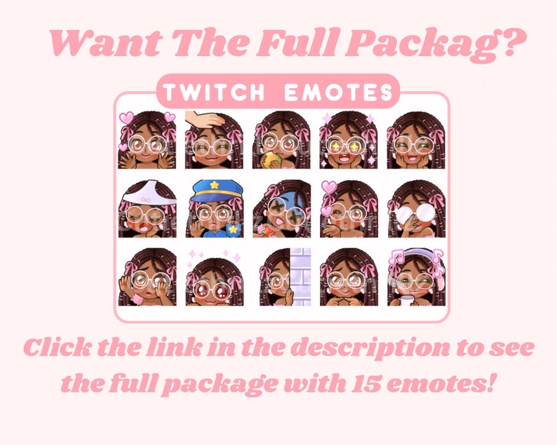 Kawaii Black Girl With Glasses Emotes for Discord/twitch Custom Made ...