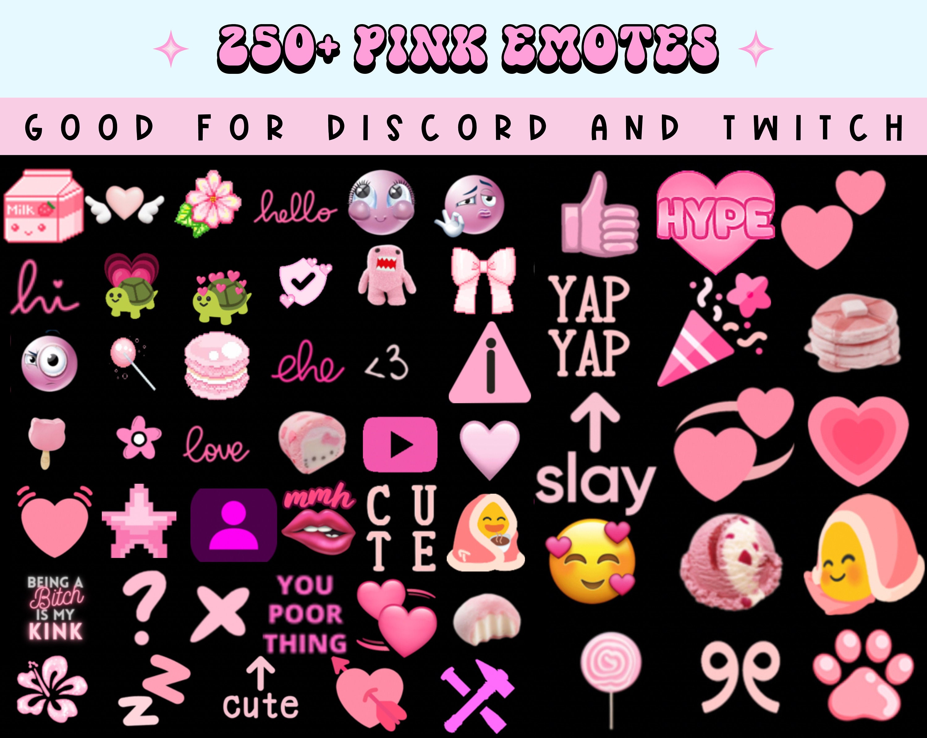 250 Kawaii Pink Emotes for Twitch Streamer Pink Aesthetic Emotes for ...