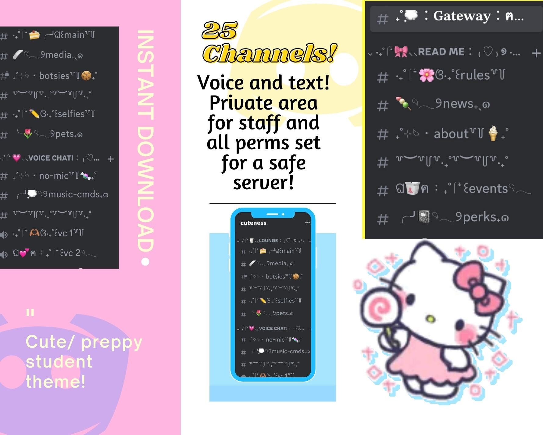 Cute and Kawaii Aesthetic Discord Template INSTANT DOWNLOAD Premade ...