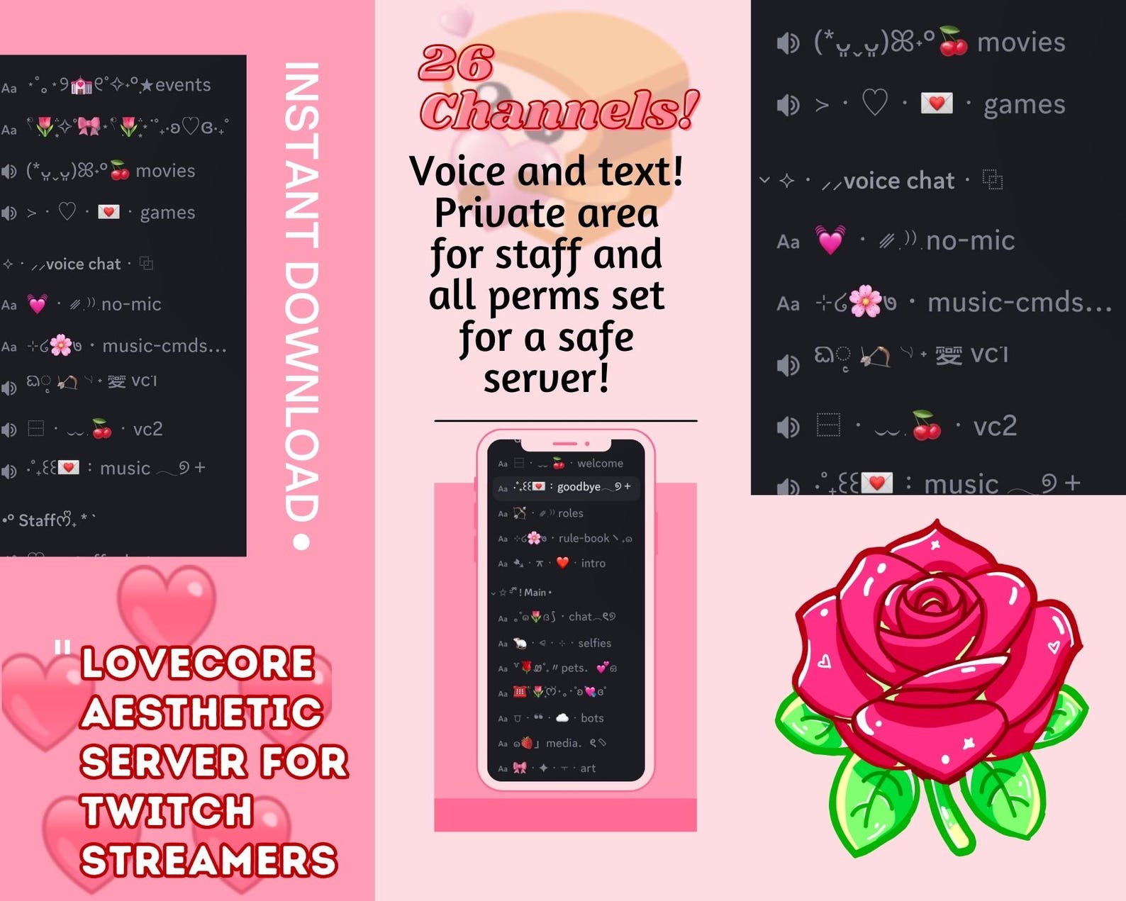 Valentines Day Discord Server for Twitch Streamers | Aesthetic Lovecore Discord Server Template ...
