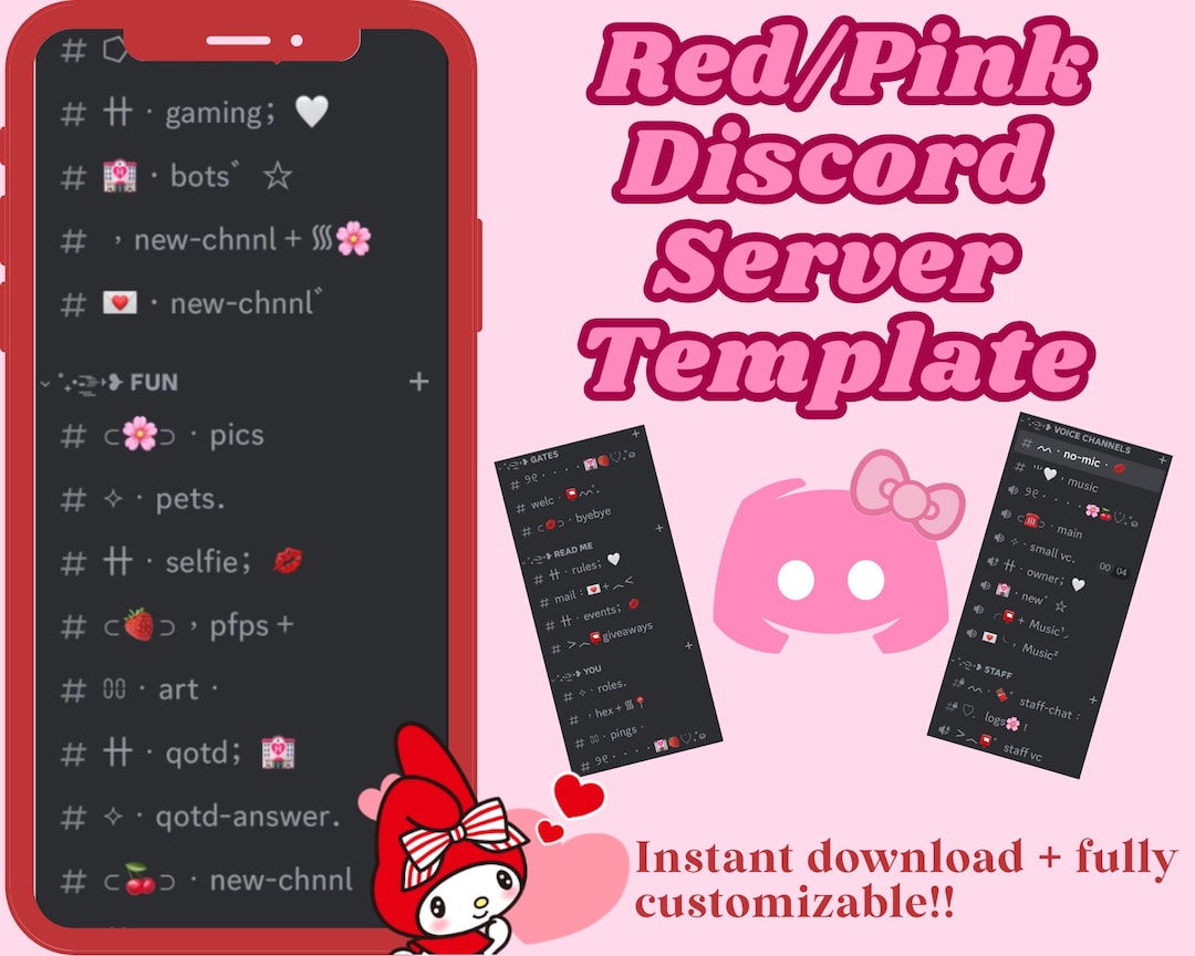 Red/pink Aesthetic Discord Template Kawaii Discord Server Custom ...