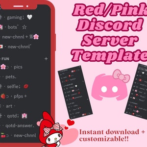 Red/pink Aesthetic Discord Template Kawaii Discord Server Custom ...