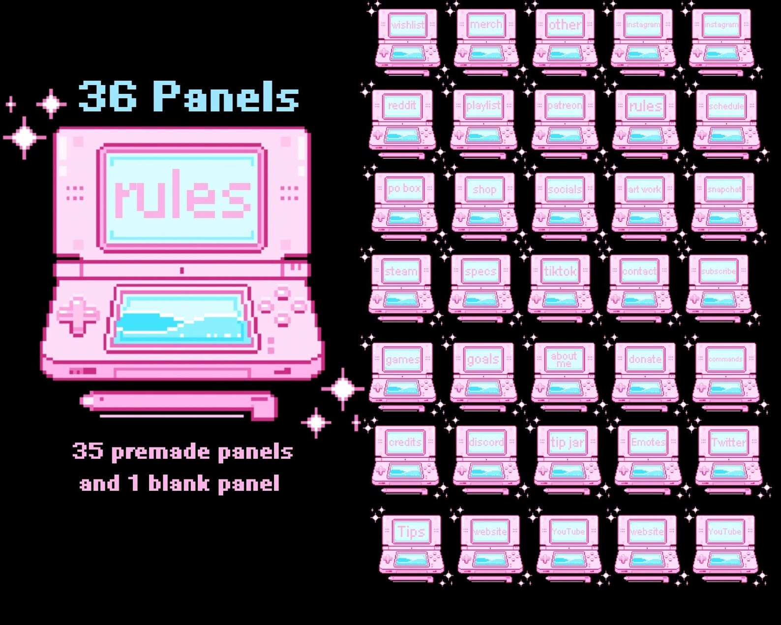 36 Cute Pixel Panels for Twitch | Kawaii Pink Pemade Twitch Panels ...