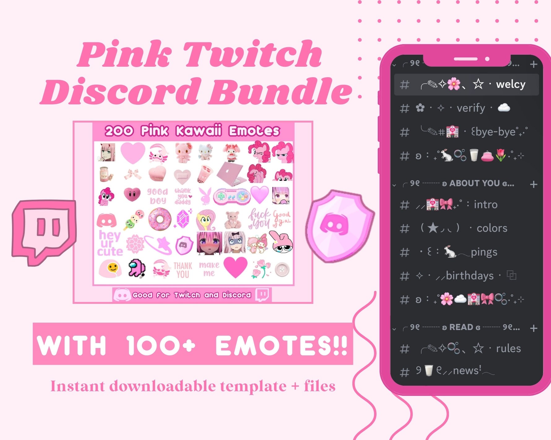 Pink Aesthetic Discord Server Bundle With 200 Emotes | Discord Server ...