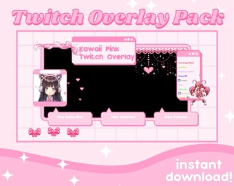 Kawaii Pink Twitch Overlay for Gamer Girl Gaming Twitch Overlay Kit ...