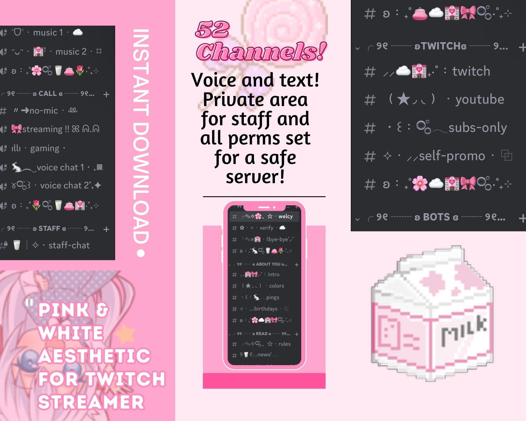 Pink and White Aesthetic Discord Server for Twitch Streamer Discord ...