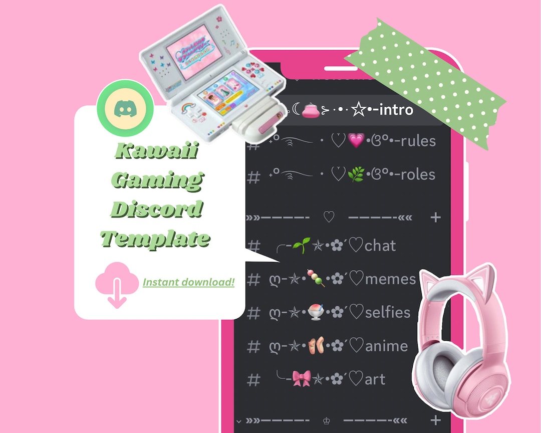 Kawaii Gamer Girl Discord Server Template INSTANT DOWNLOAD | Gaming ...