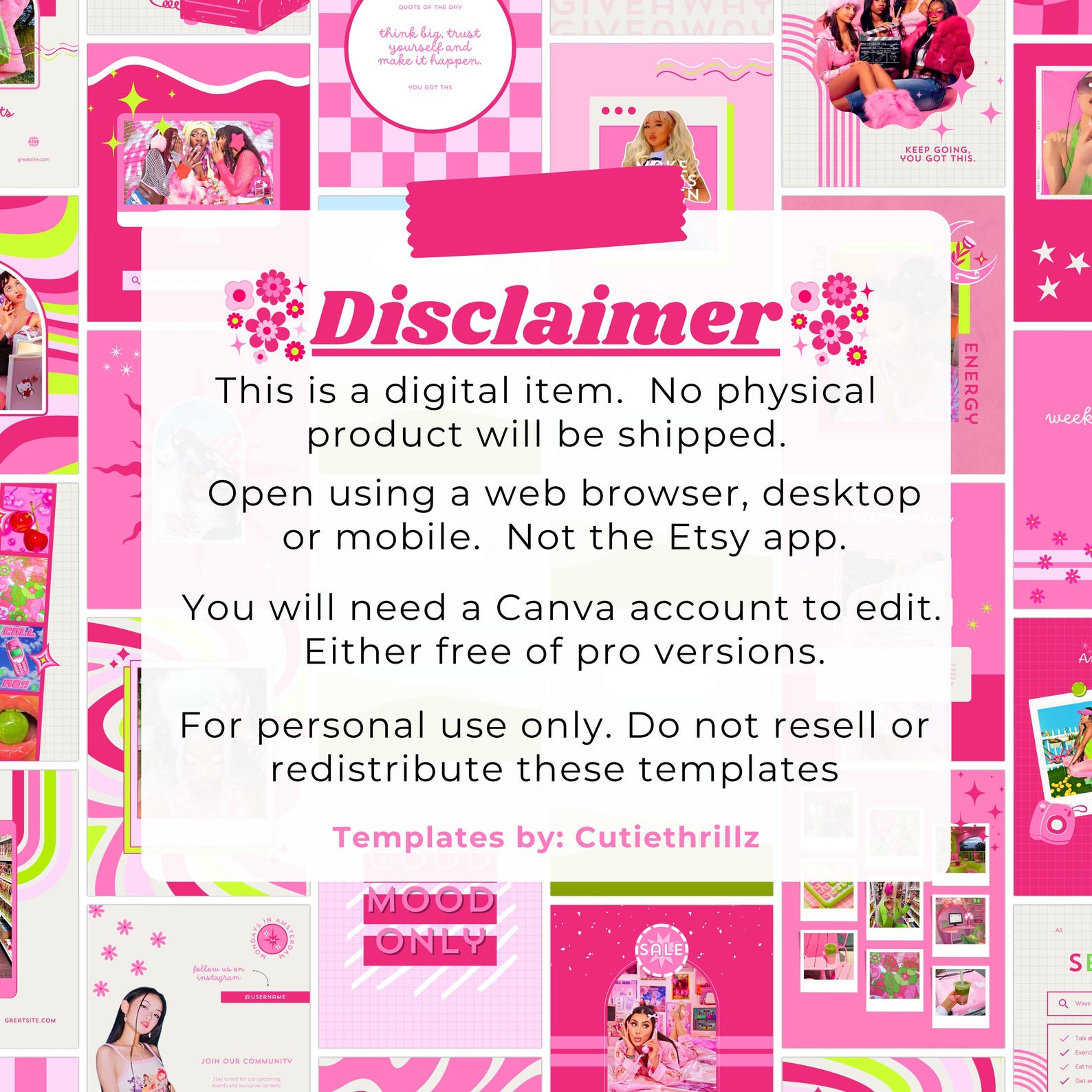 Y2K Instagram Post Templates: Pink Girly Designs (canva Editable ...